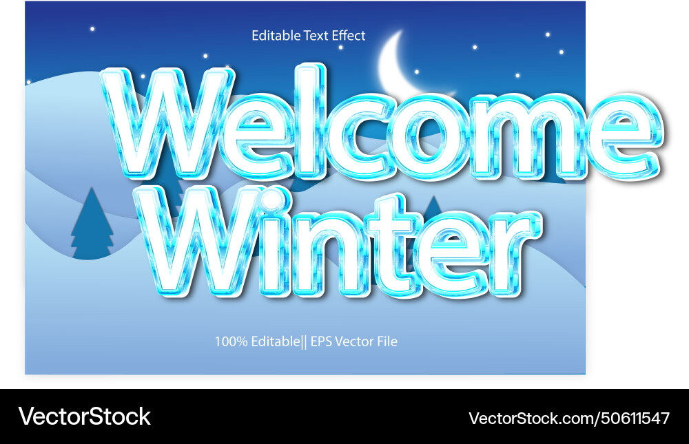 Welcome winter editable text effect 3d emboss Vector Image