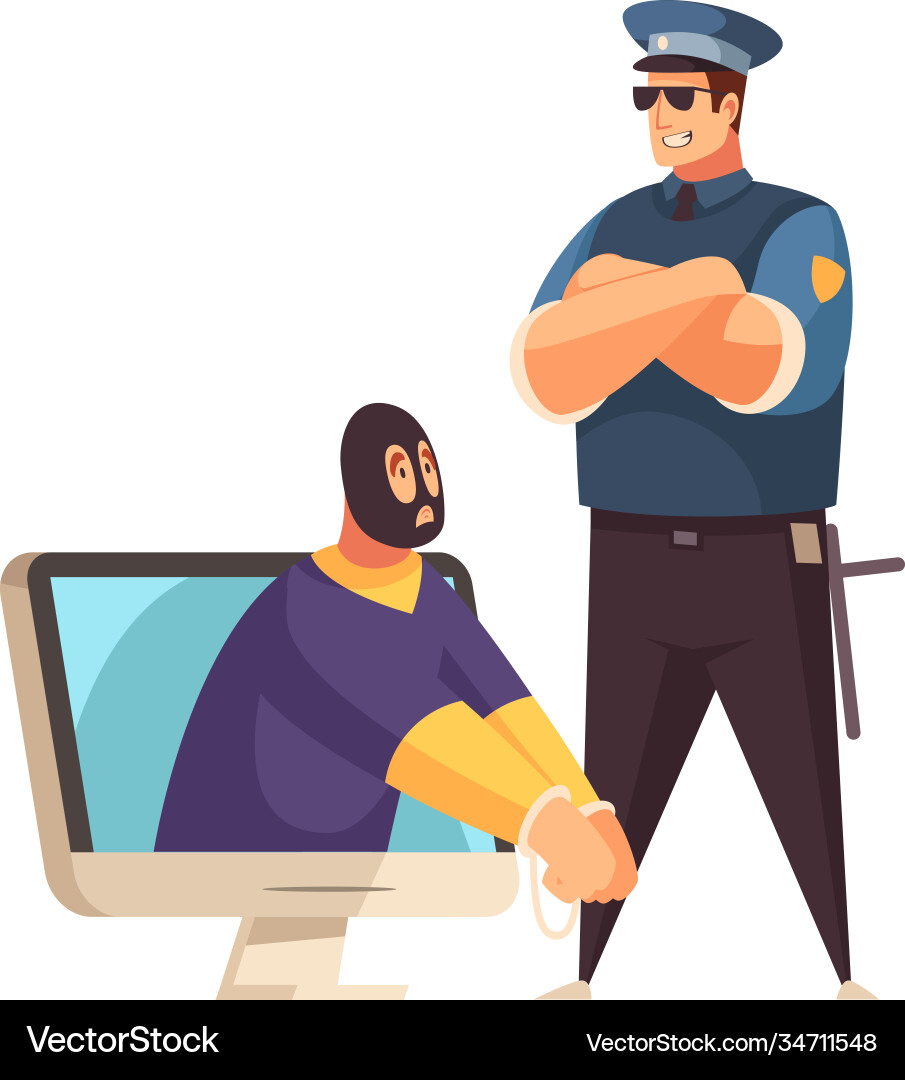 Arrested hacker police composition Royalty Free Vector Image