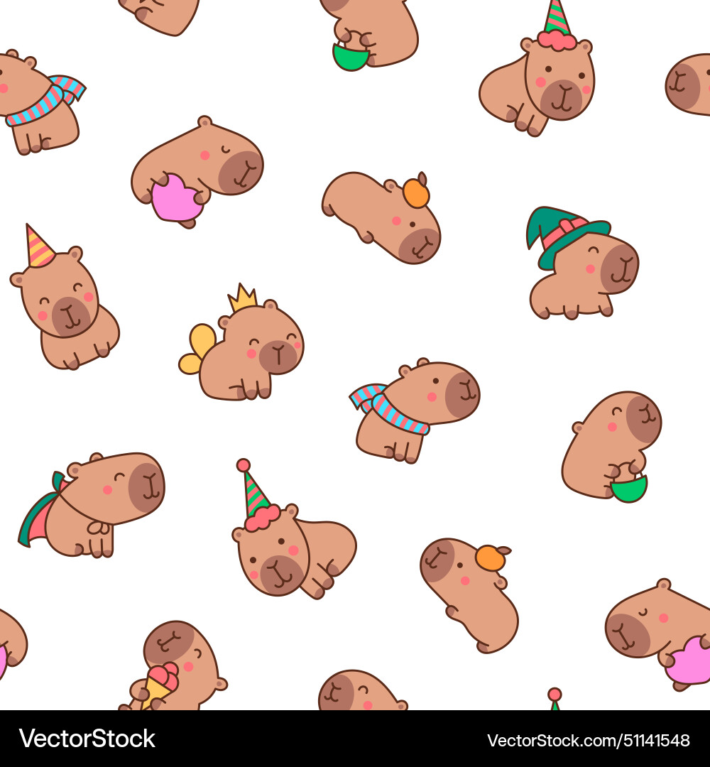 Cute cartoon kawaii capybara seamless pattern Vector Image