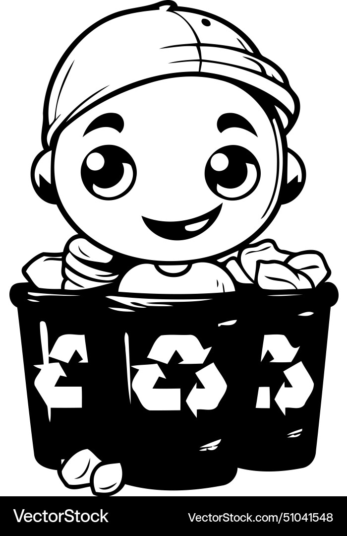 Cute cartoon recycling bin character Royalty Free Vector
