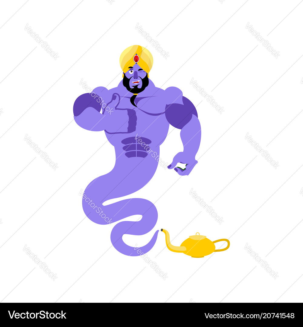 Genie winks emoji magic ghost thumbs up arabic Vector Image
