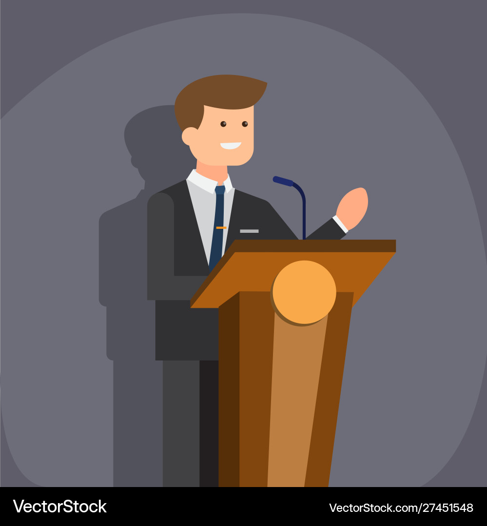 Man with blazer suit speaking at podium flat Vector Image
