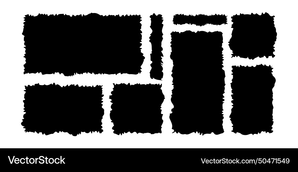 Grunge jagged rectangle shape collection black Vector Image