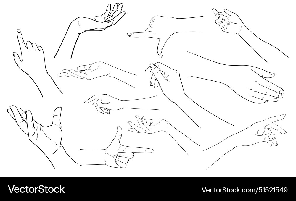 Hand action set collection back line sketch Vector Image