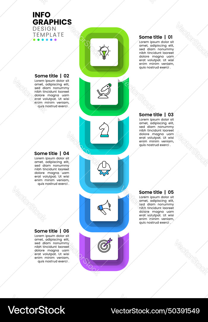 Infographic template vertical line with 6 squares Vector Image
