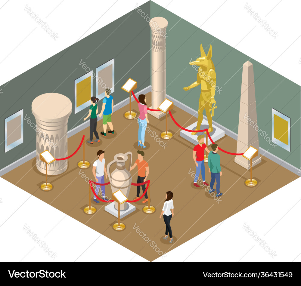 Isometric museum hall concept Royalty Free Vector Image