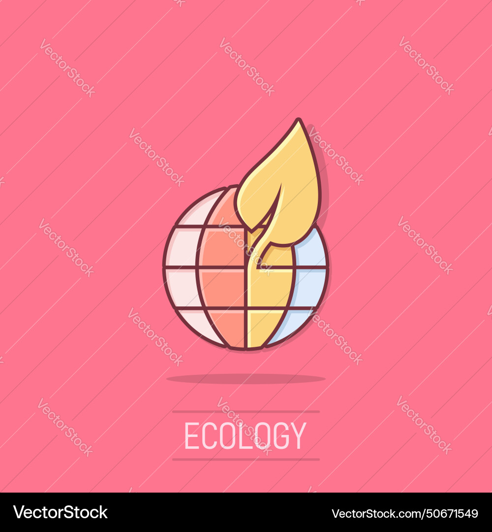 Planet and leaf icon in comic style world eco Vector Image
