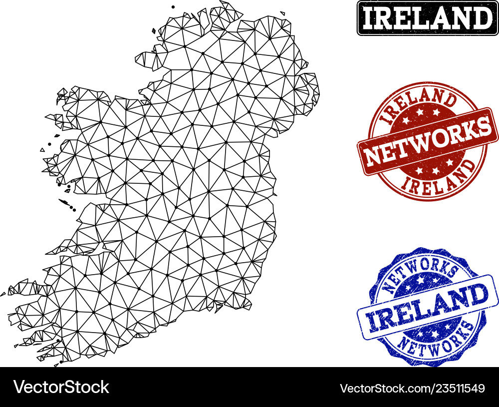 Polygonal network mesh map of ireland Royalty Free Vector