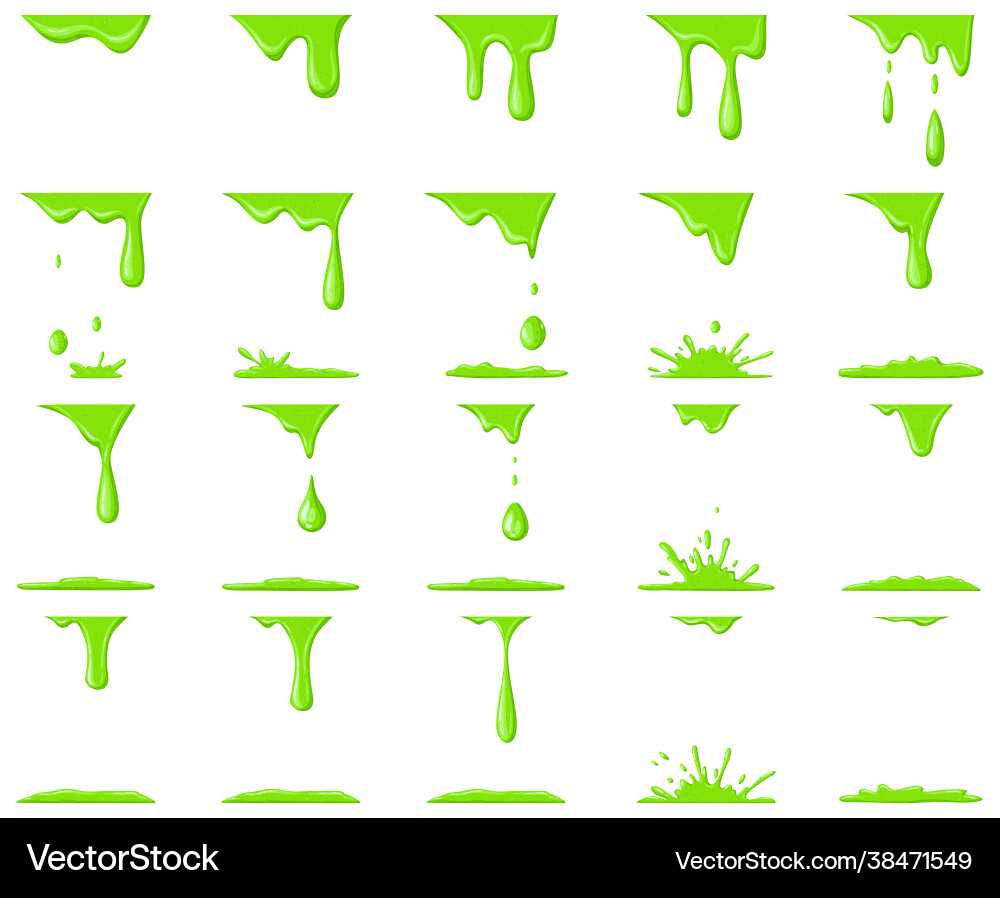 Slime animation dripping green cartoon drops Vector Image