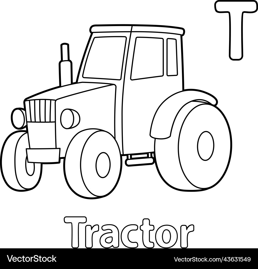 Tractor alphabet abc coloring page t Royalty Free Vector