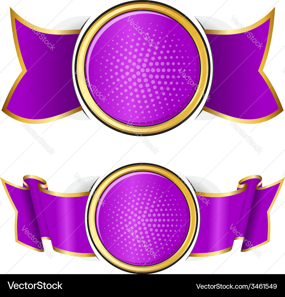 Violet round frame with ribbon Royalty Free Vector Image