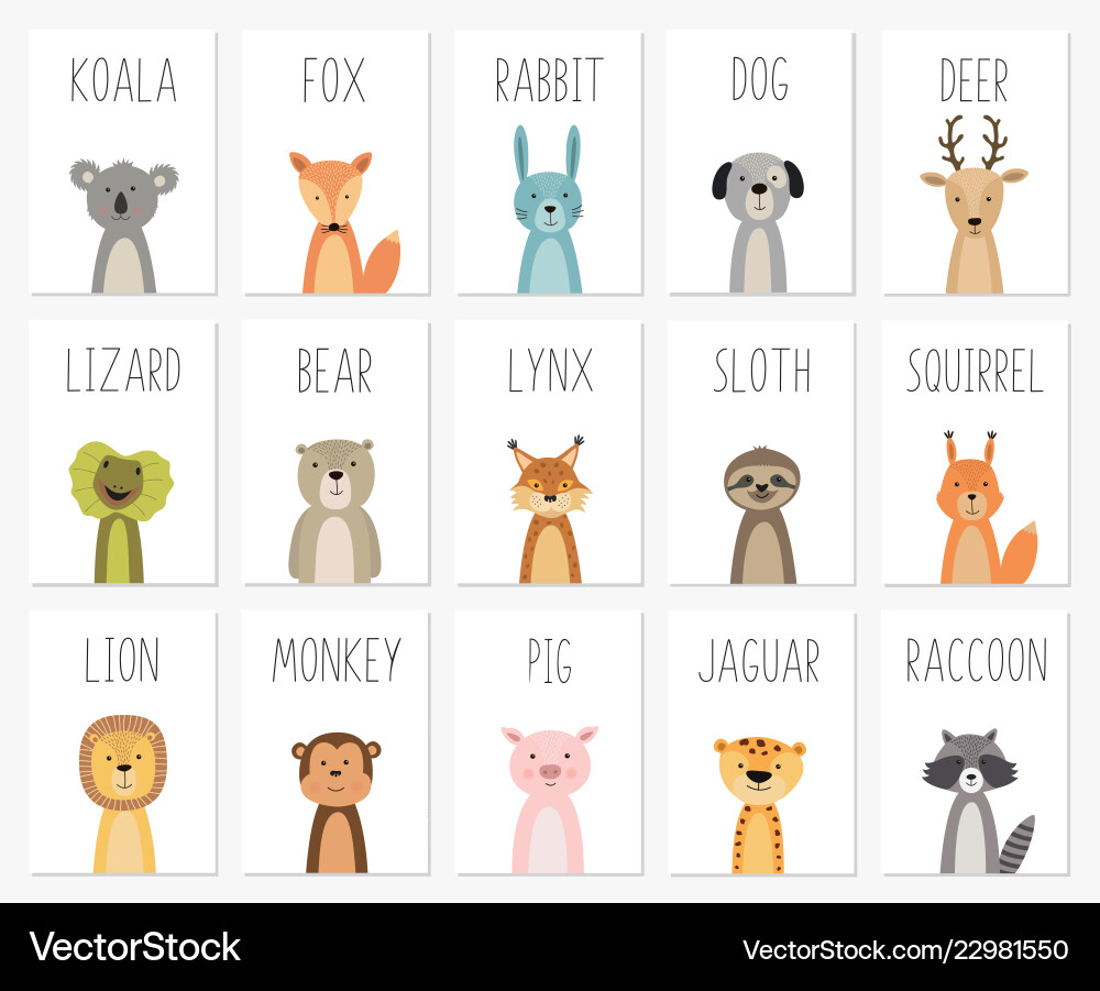 Adorable Animal Postcards Royalty Free Vector Image