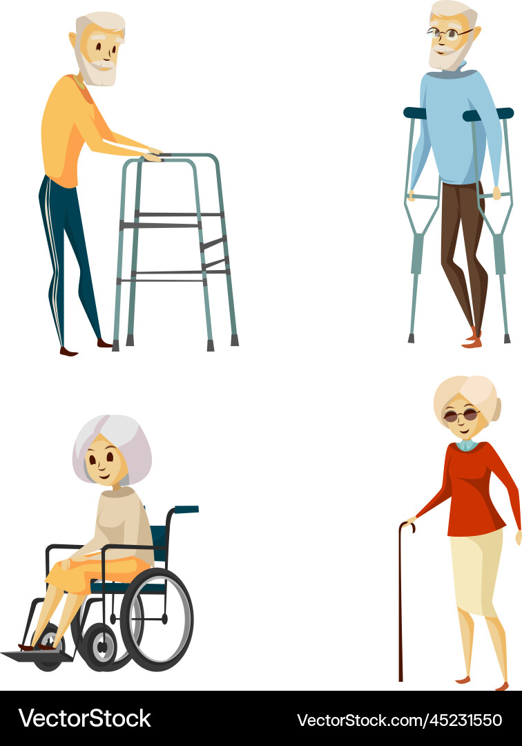 Cartoon disabled senior people set Royalty Free Vector Image