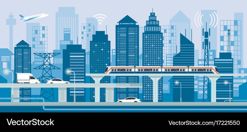 Cityscape with infrastructure and transportation Vector Image