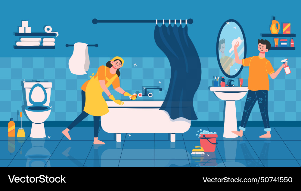 Cleaning bathroom flat Royalty Free Vector Image