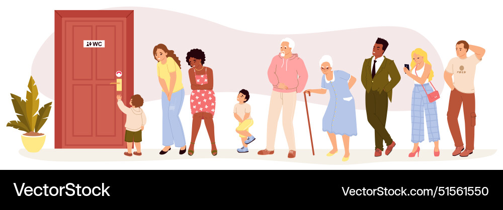 Public wc toilet people queue Royalty Free Vector Image