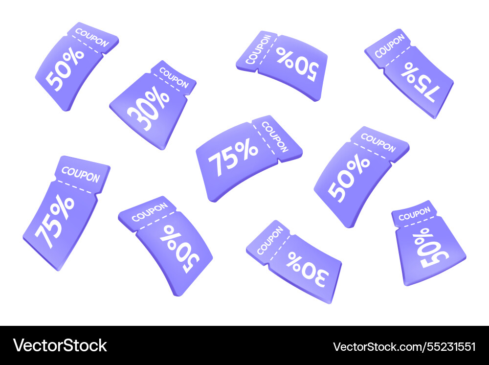 3d vouchers render coupon bonus ticket fly Vector Image