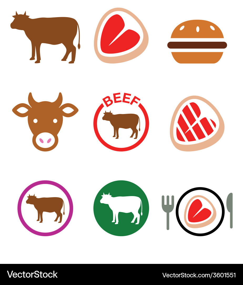 Beef meat cow icon set Royalty Free Vector Image