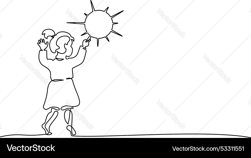 Small girl drawing sun on wall continuous one Vector Image