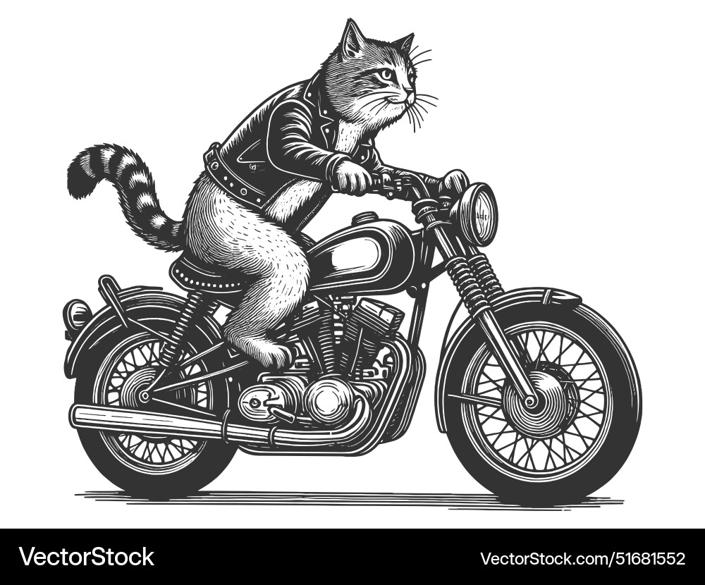 Cat riding motorcycle in leather jacket Royalty Free Vector