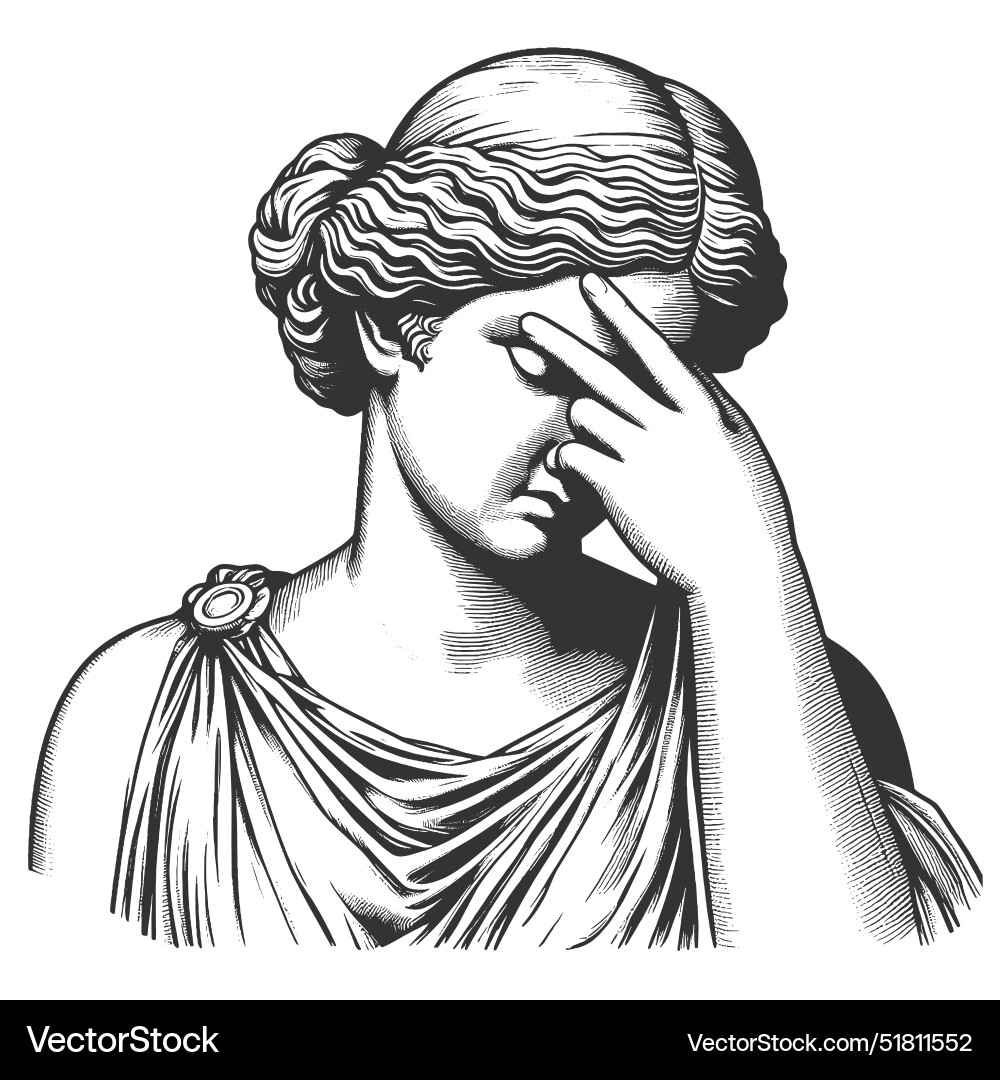 Classical statue facepalm engraving sketch Vector Image