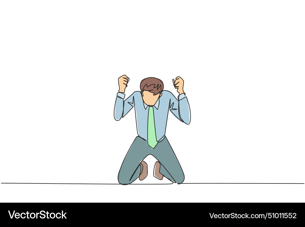 Continuous one line drawing businessman kneeling Vector Image