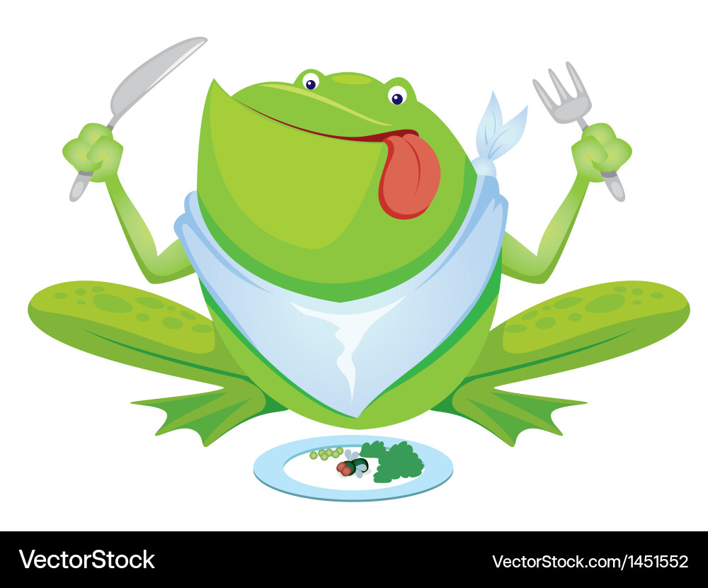 Green frog eating Royalty Free Vector Image - VectorStock