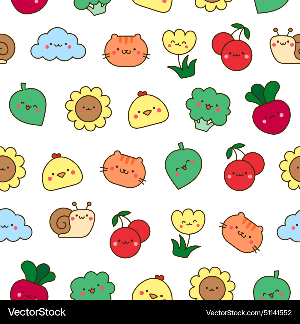 Kawaii cartoon farm characters seamless pattern Vector Image
