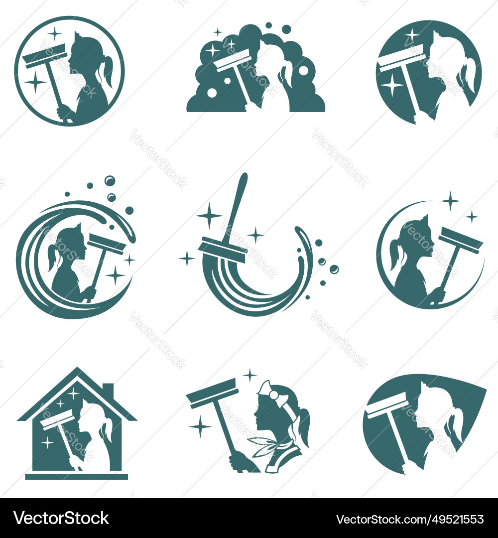 House maid lady emblem set Royalty Free Vector Image