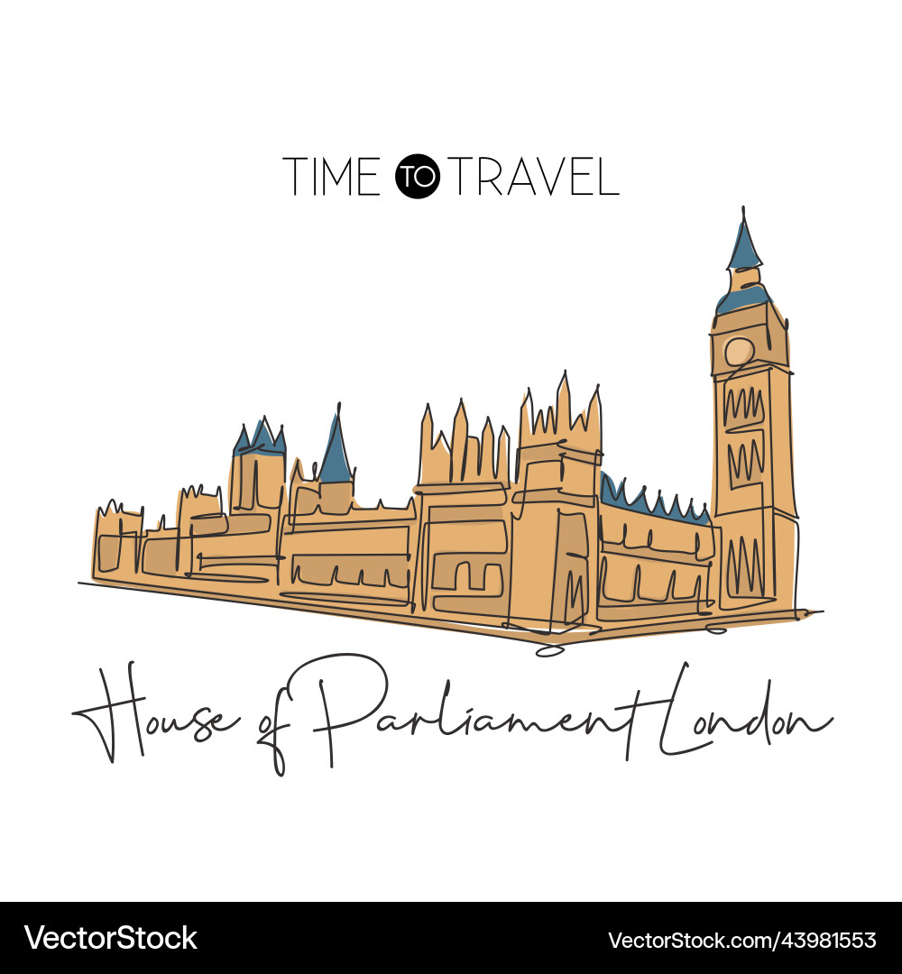 Single continuous line drawing house parliament Vector Image