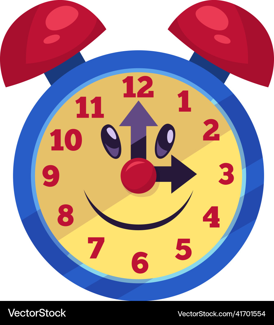 Alarm clock funny face smiling cartoon character Vector Image