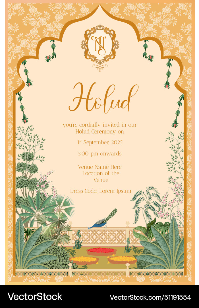 Haldi night wedding invitation card Royalty Free Vector