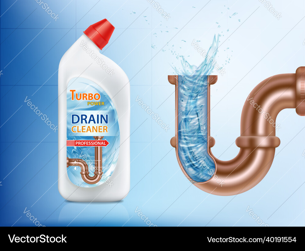 Plastic bottle with drain cleaner package Vector Image