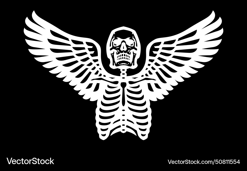 Skeleton with spread wings on a dark background Vector Image
