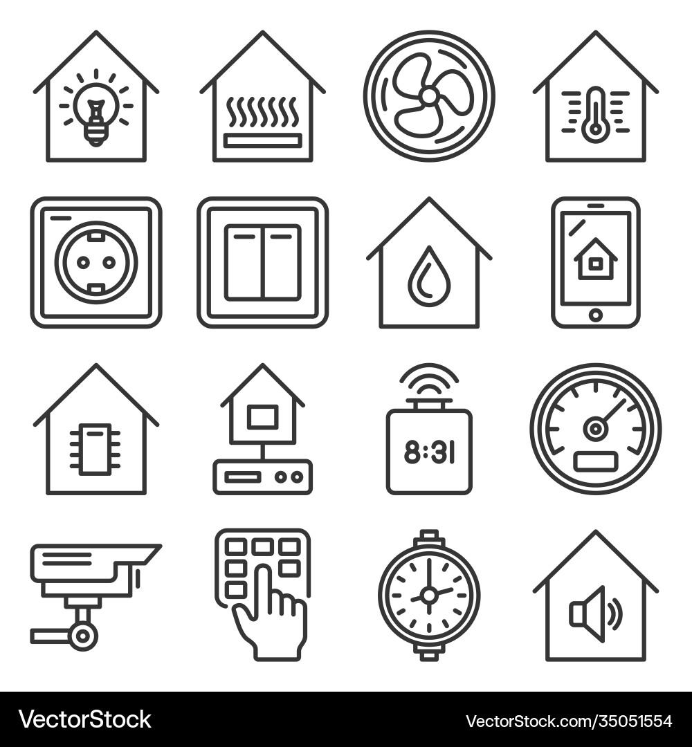 Smart home devices and interface icons set Vector Image