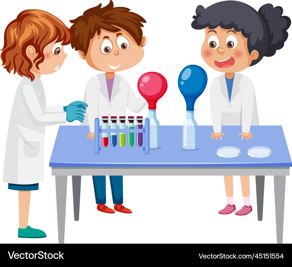 Student kids doing science experiment Royalty Free Vector