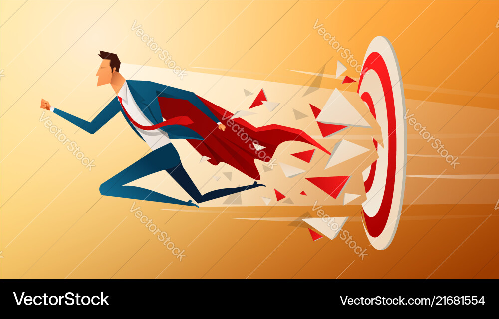 Super businessman running and breaking target Vector Image