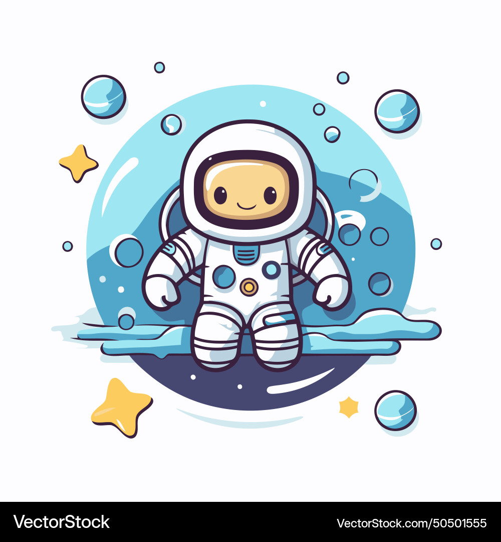 Astronaut cartoon cute little spaceman Royalty Free Vector