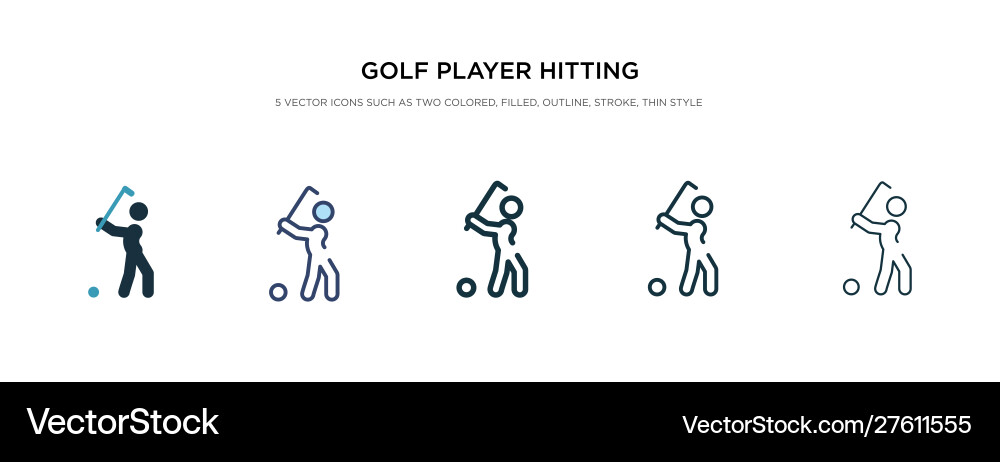Golf Player Icons - Hit, Stroke, Outline Styles Vector Image