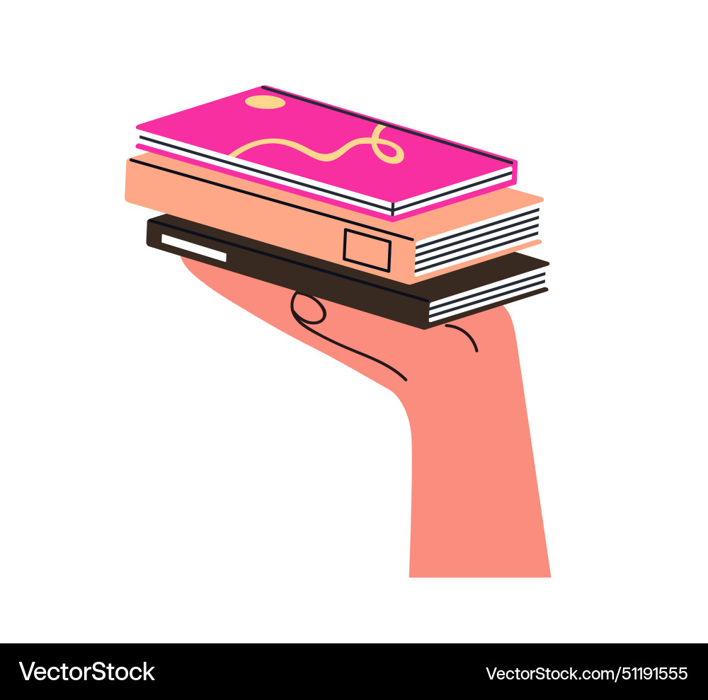 Hand holding study books stack student Royalty Free Vector