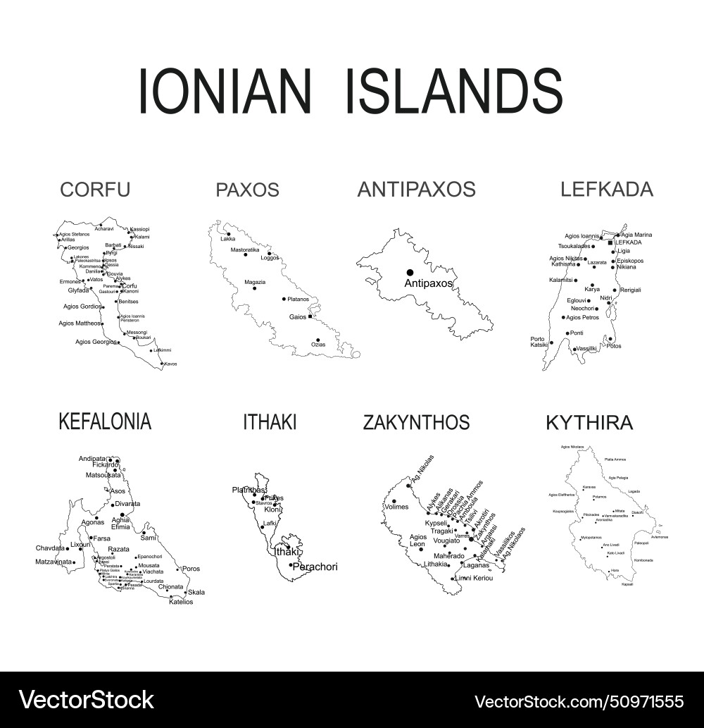Ionian islands set silhouette Royalty Free Vector Image