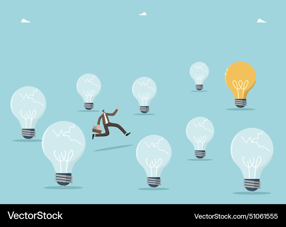 Man runs to a working light bulb Royalty Free Vector Image