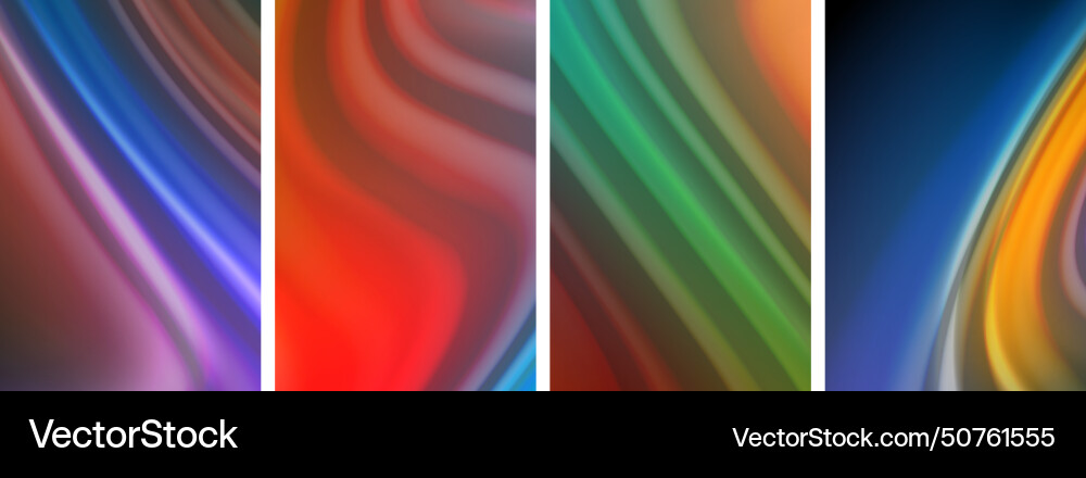 Rainbow color liquid wave lines poster set for Vector Image