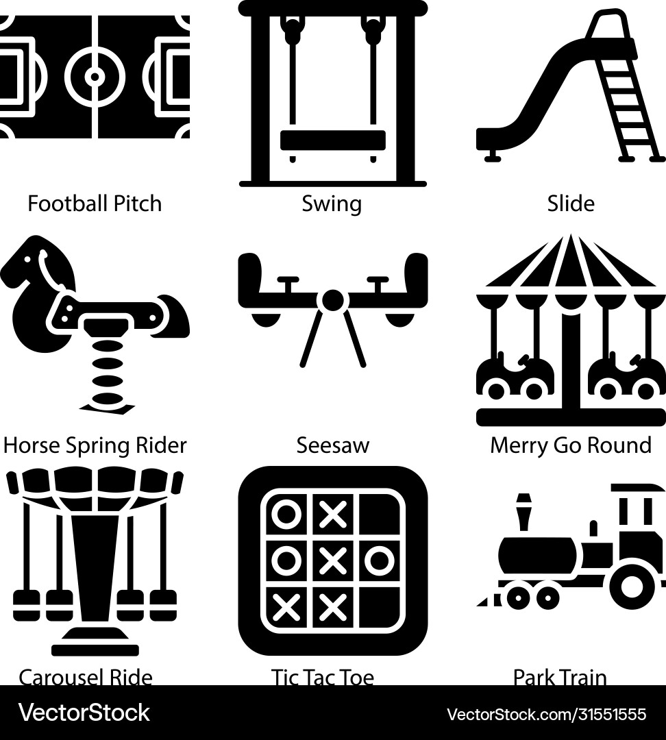Spielplatz solide Icons Pack Lizenzfreies Vektorbild