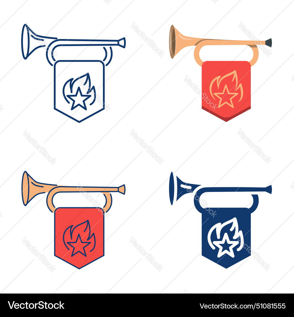 Trumpet with flag icon set Royalty Free Vector Image