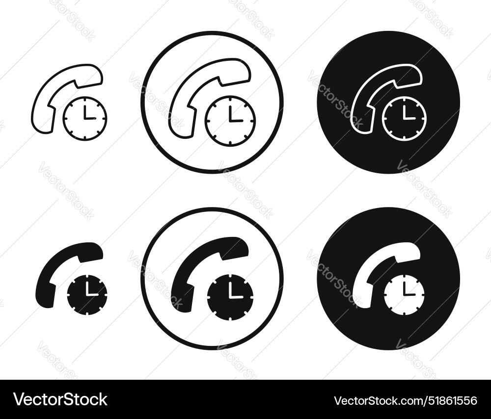 Call duration icon set in black and white outlines