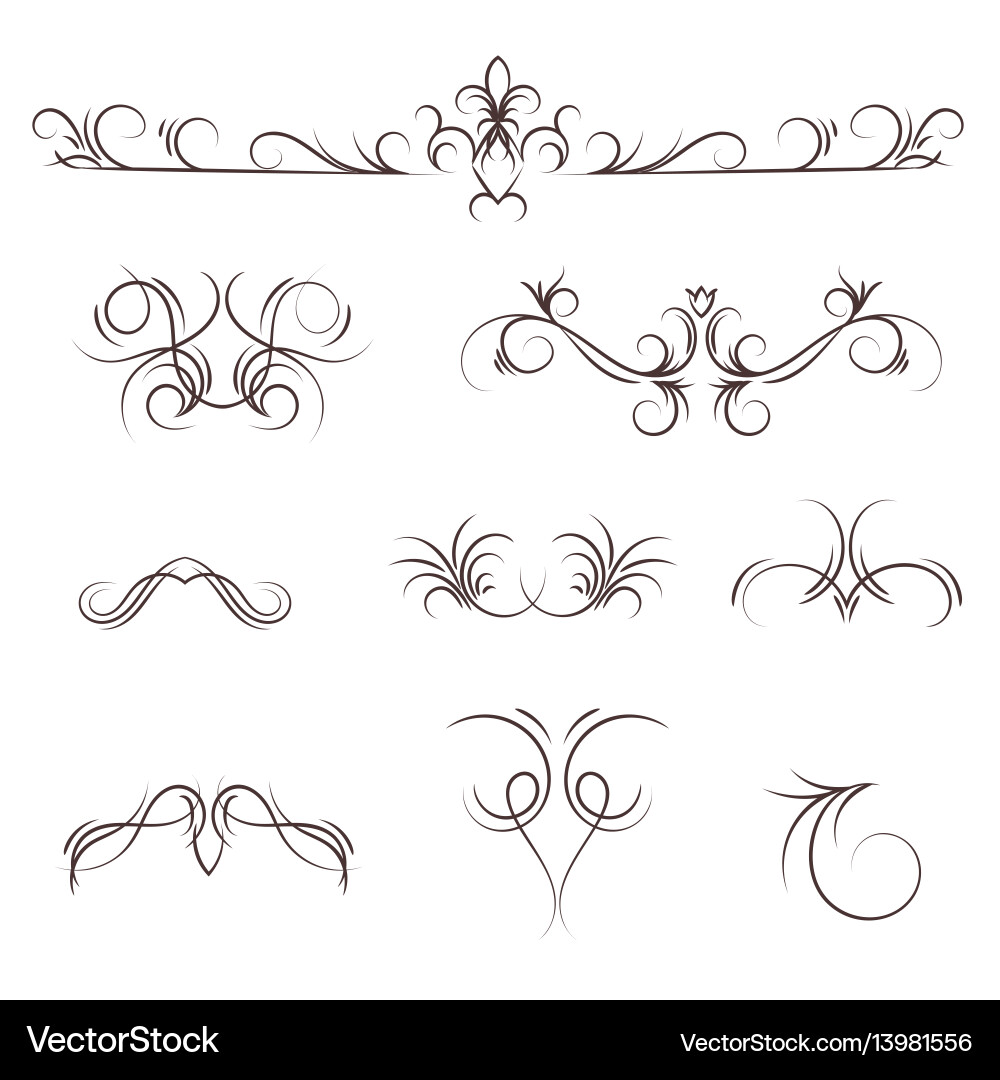 Calligraphic Monogram & Border Set Royalty Free Vector