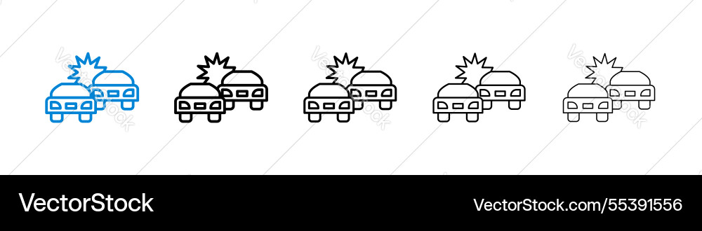Car crash icons in five different stroke sizes Vector Image