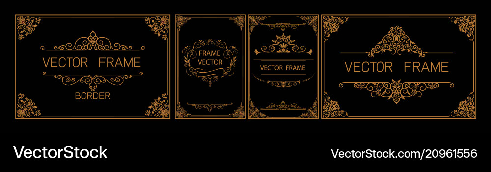 Set of gold certificate frame template with corner