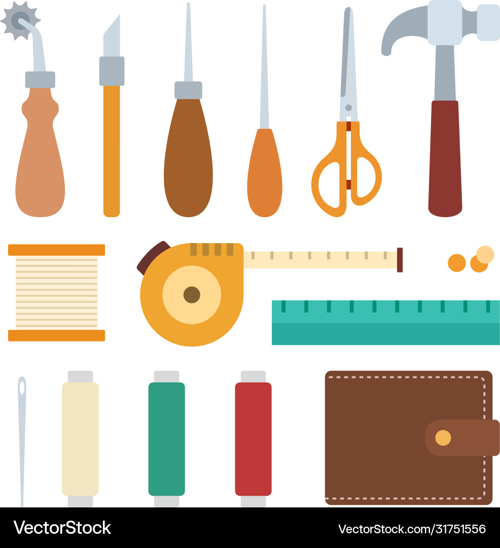 Tanner tool kit set icon flat isolated Royalty Free Vector